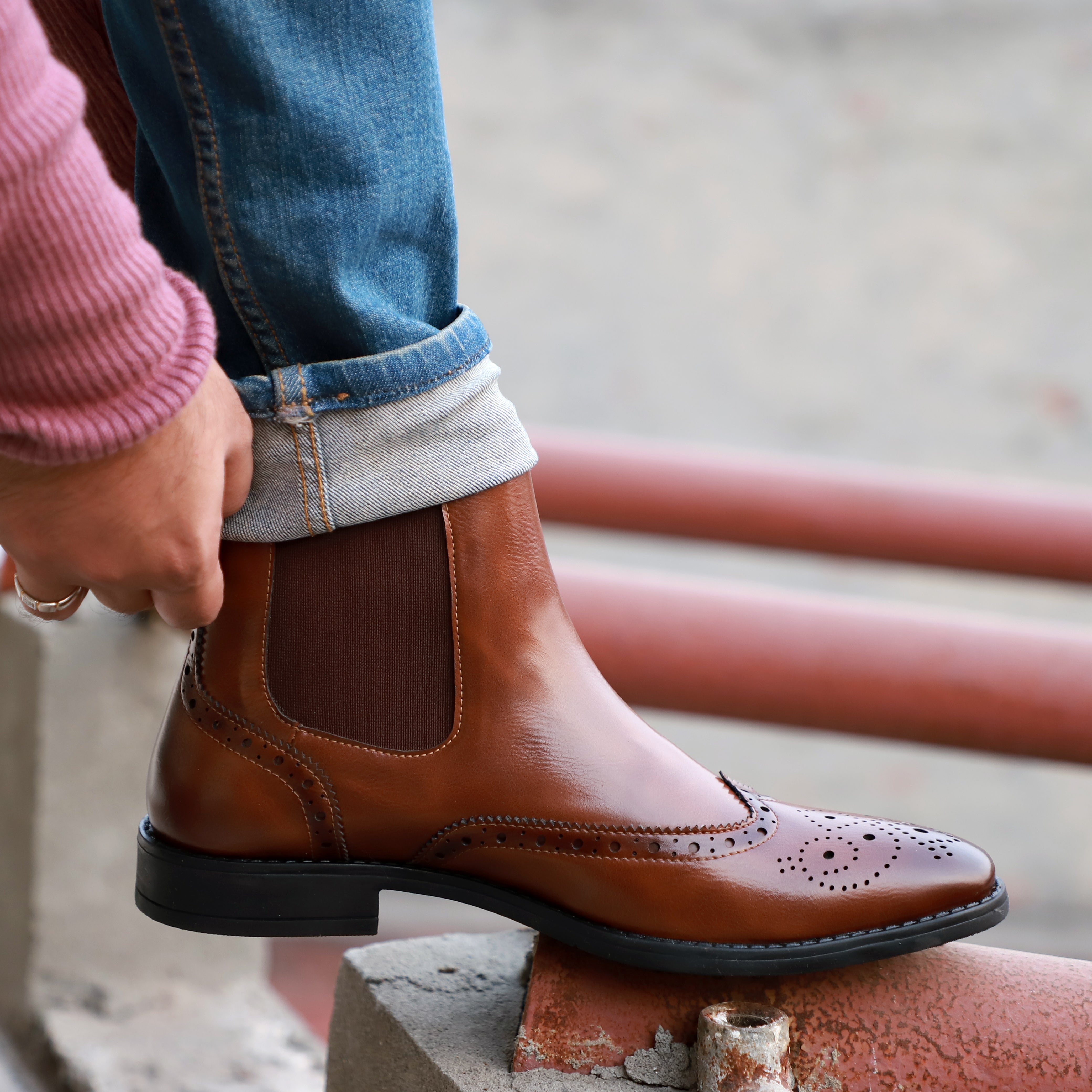 NICHE Russet Brogue Designer Chelsea Boot