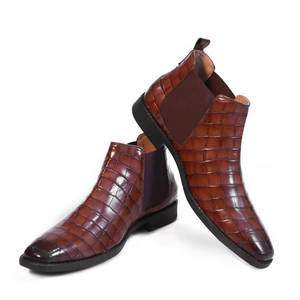 NICHE Cherry Brown Croc Chelsea Boot